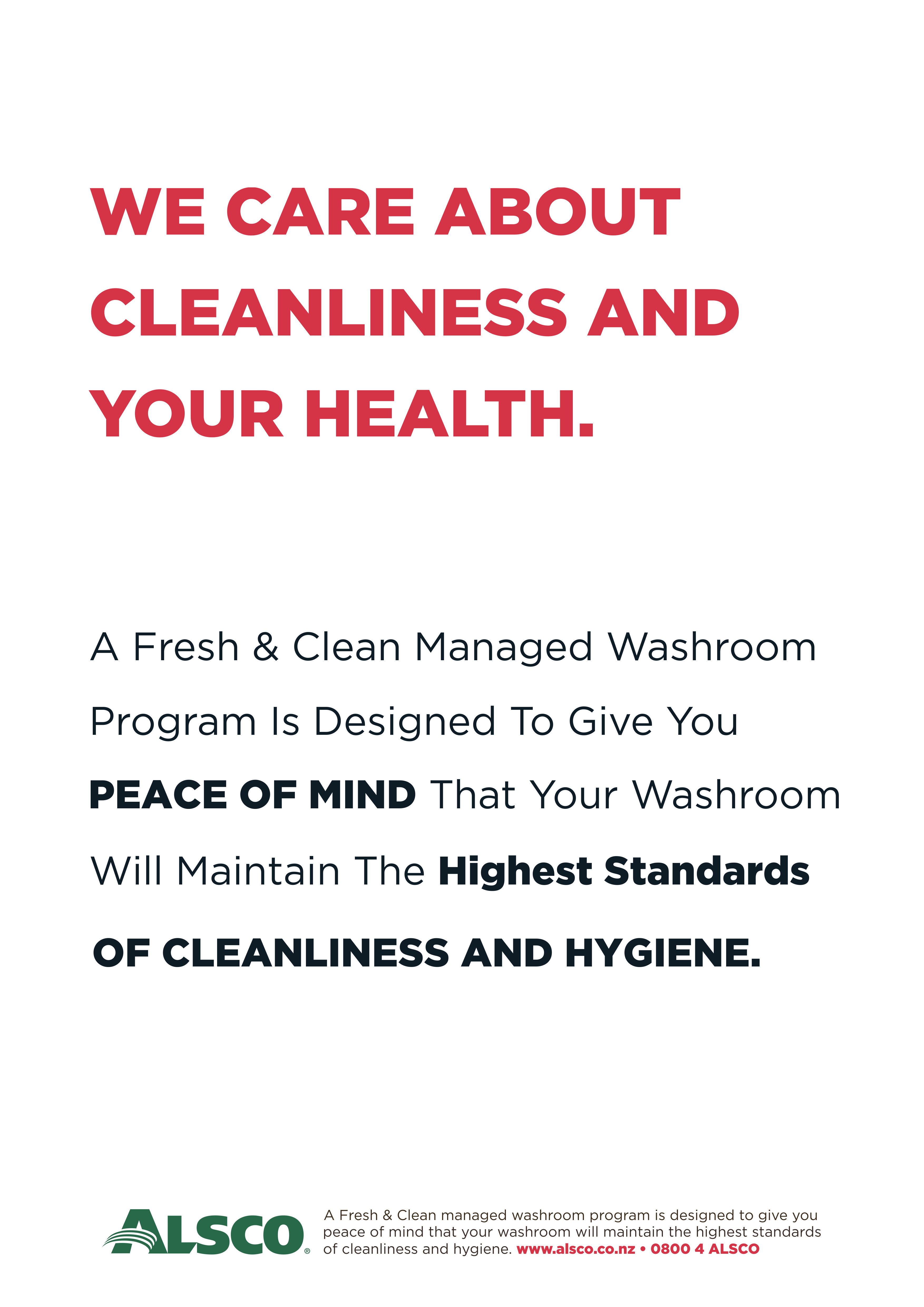 We Care About Cleanliness and Health posters | Alsco New Zealand