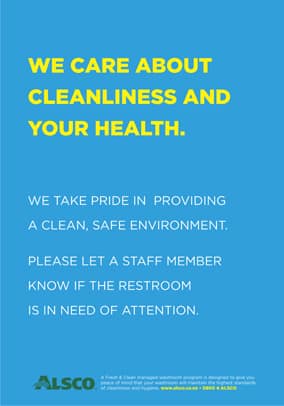 We Care About Cleanliness and Health posters | Alsco New Zealand