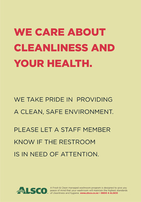 We Care About Cleanliness and Health posters | Alsco New Zealand